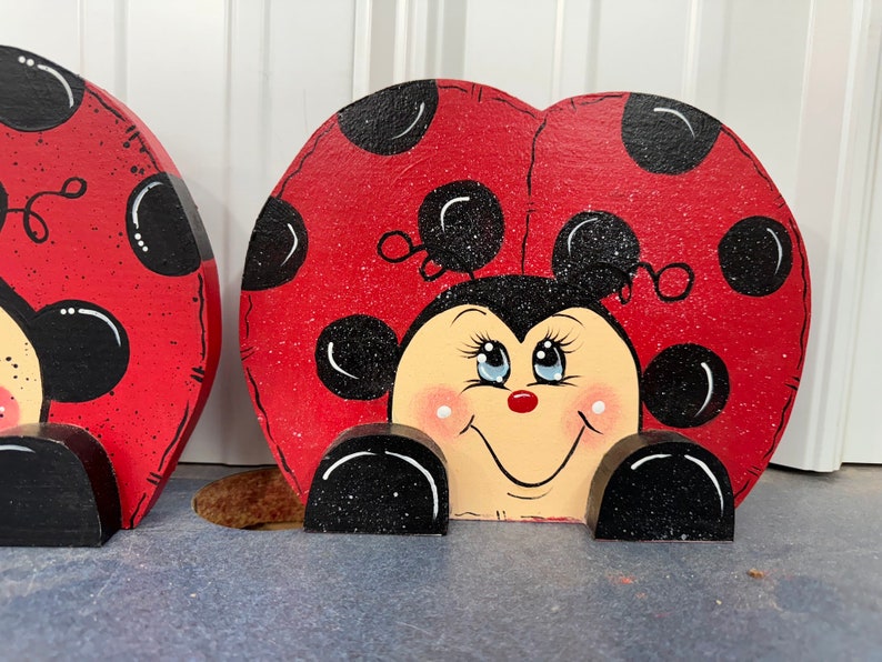 Spring and Summer Little Lady Bug Thick Wood Standing Porch, Table or ...
