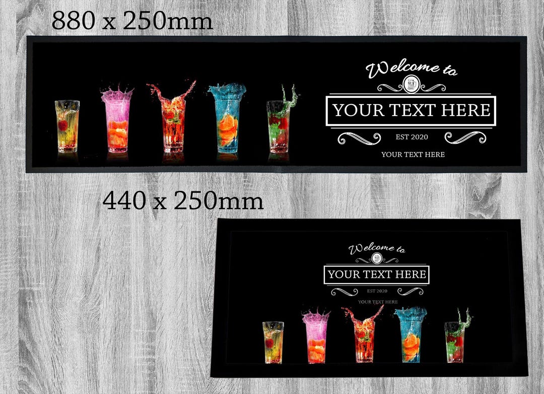 Personalised Rubber Bar Runner – Custom Text Logo Drink Mat for Home ...
