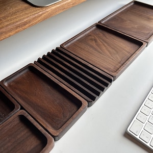 Black Walnut Wood Desk Organizer 6 Piece Set, Office Desk Accessories ...
