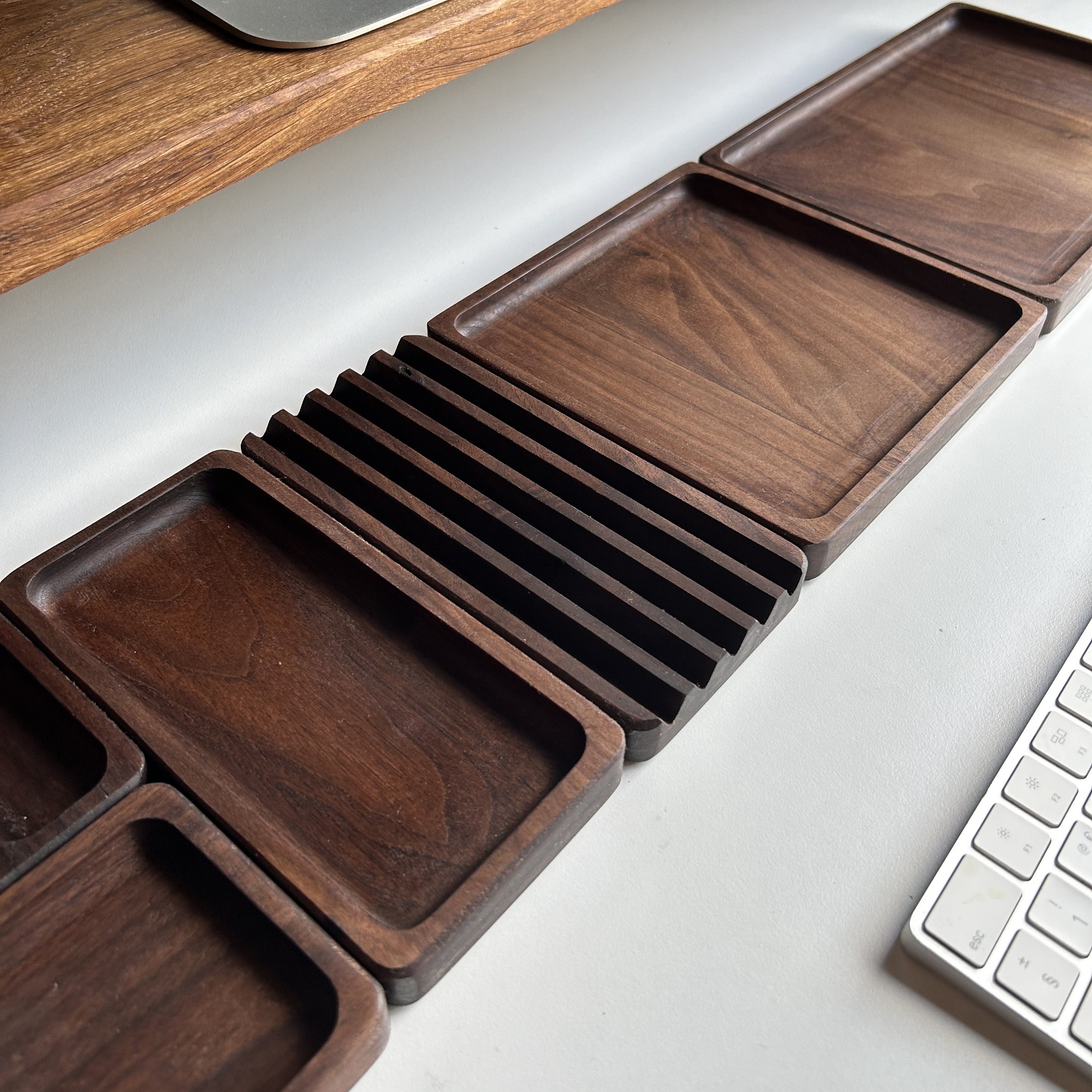 Black Walnut Wood Desk Organizer 6 Piece Set, Office Desk Accessories ...