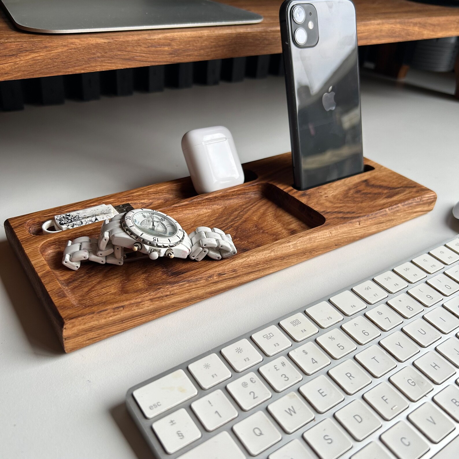 French Oak Wood Desk Organizer, Office Desk Accessories, Personalised ...
