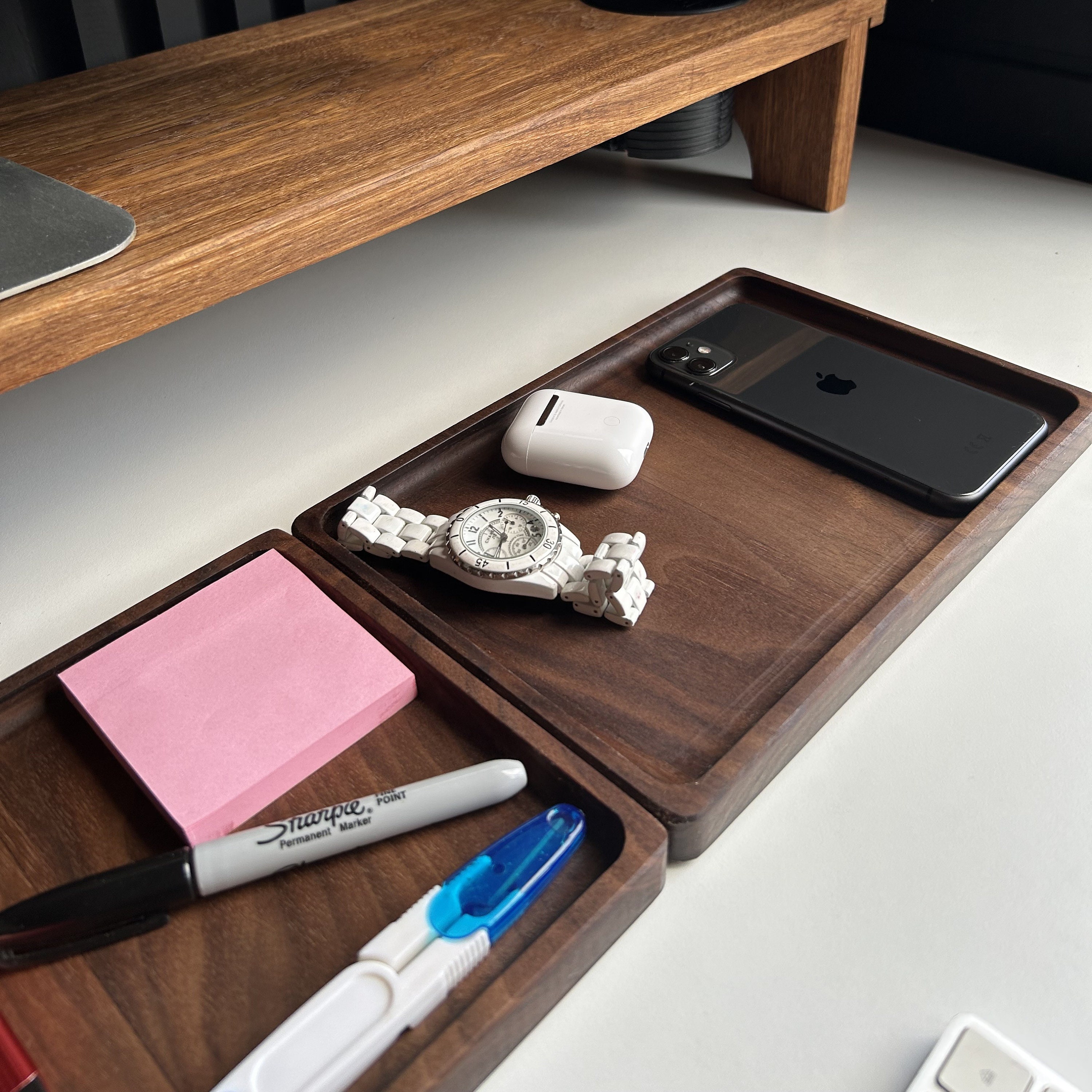 Black Walnut Wood Desk Organizer 6 Piece Set, Office Desk Accessories ...