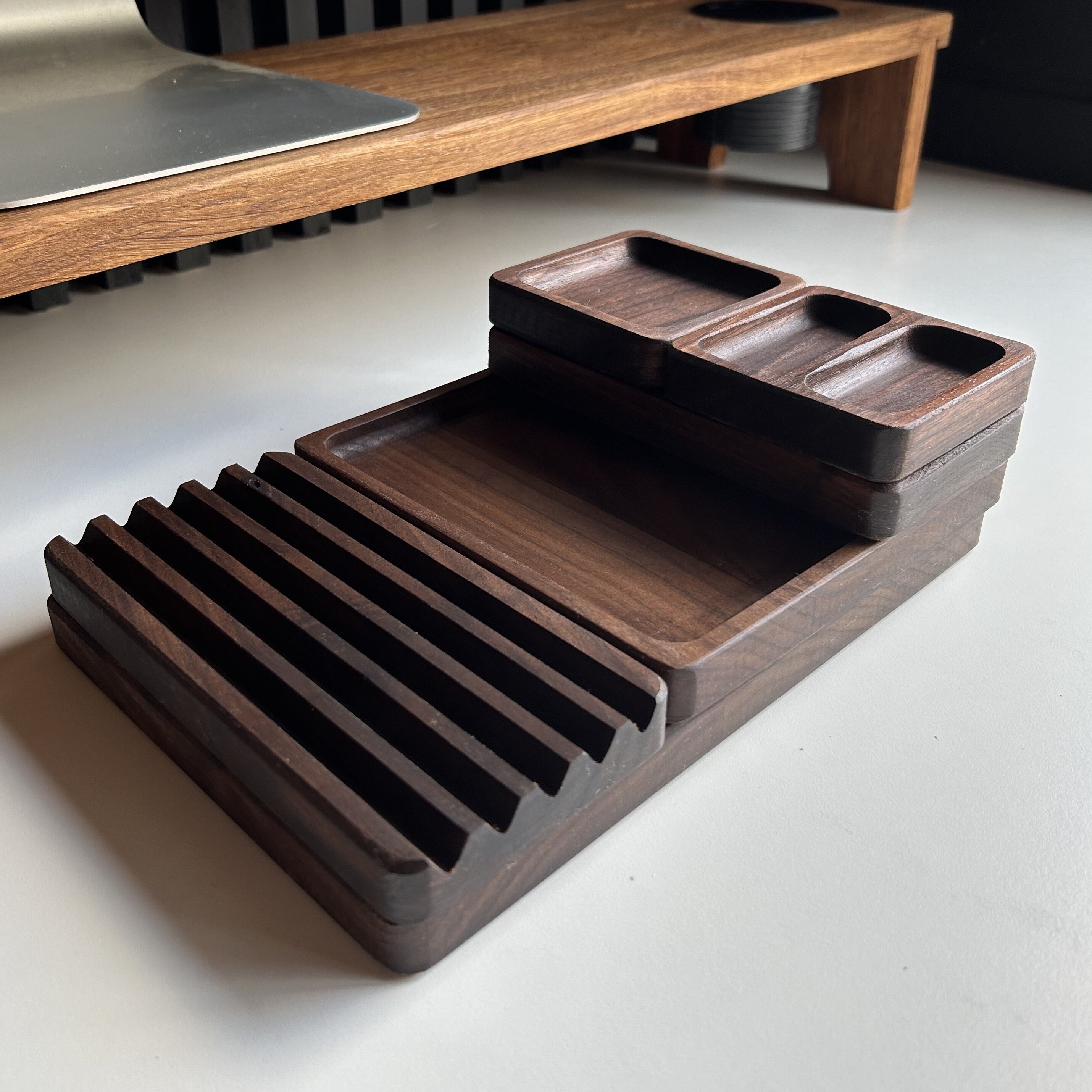 Black Walnut Wood Desk Organizer 6 Piece Set, Office Desk Accessories ...