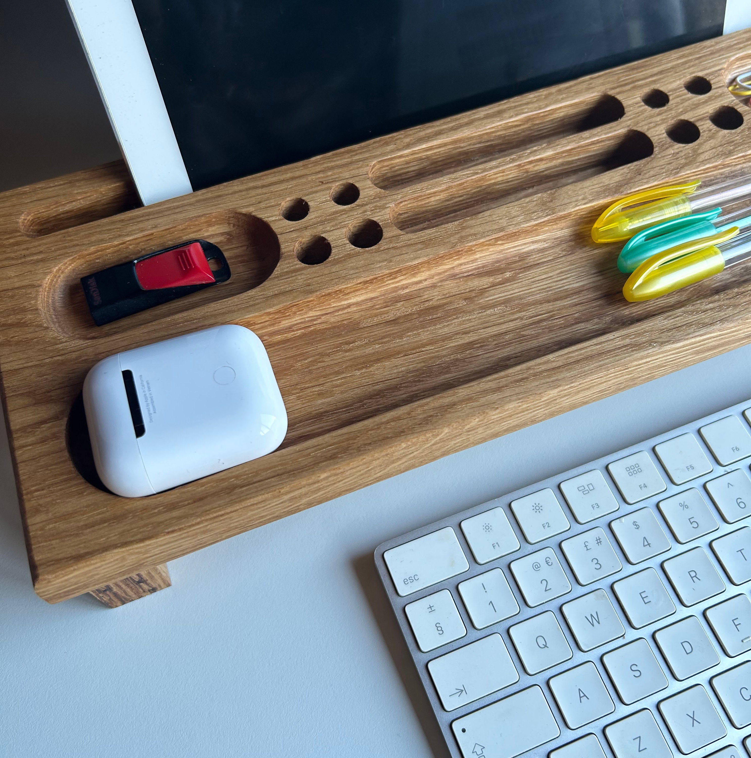 French Oak Wood Desk Organizer, Office Desk Accessories, Personalised ...