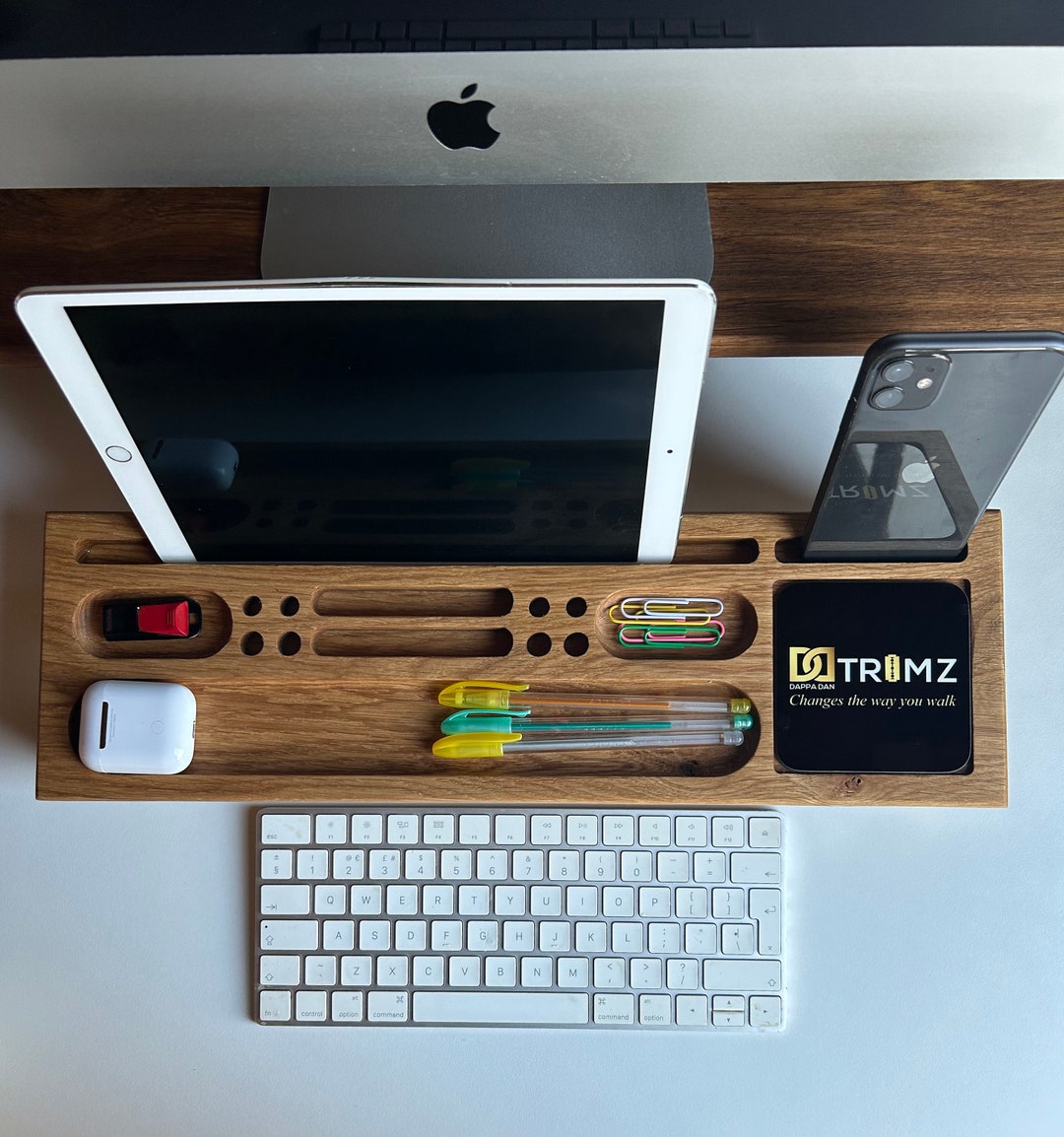 French Oak Wood Desk Organizer, Office Desk Accessories, Personalised ...