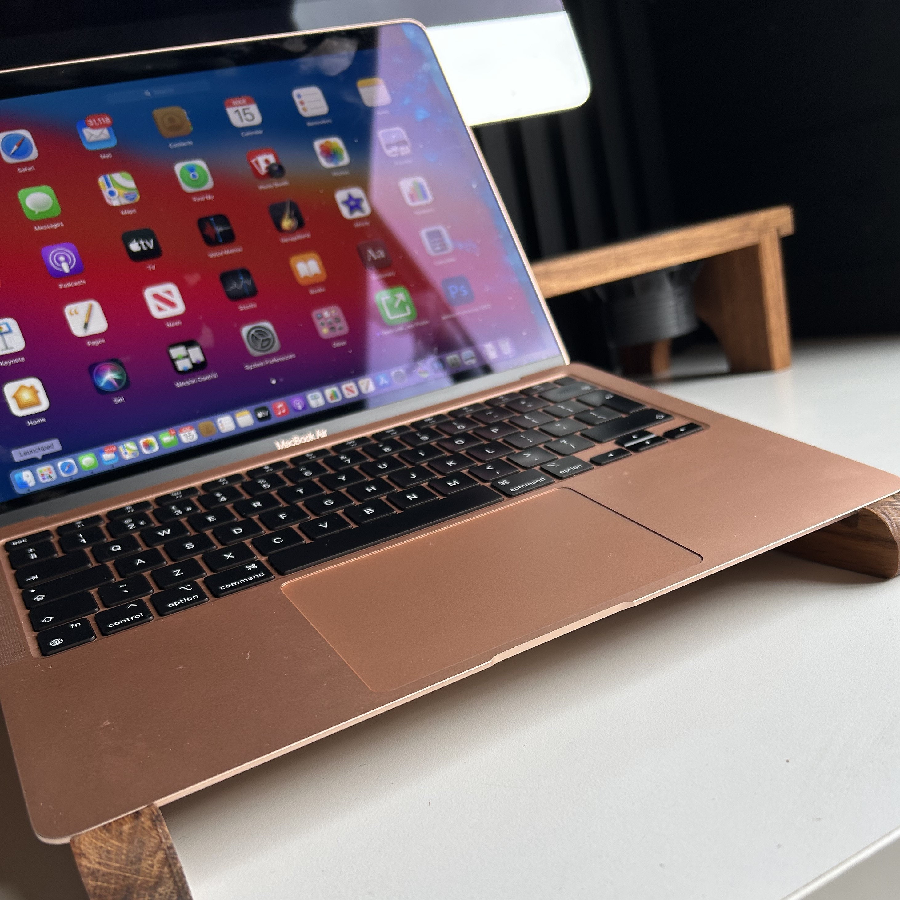 Solid French Oak Wood Laptop Stand for Desk Portable Laptop Display ...