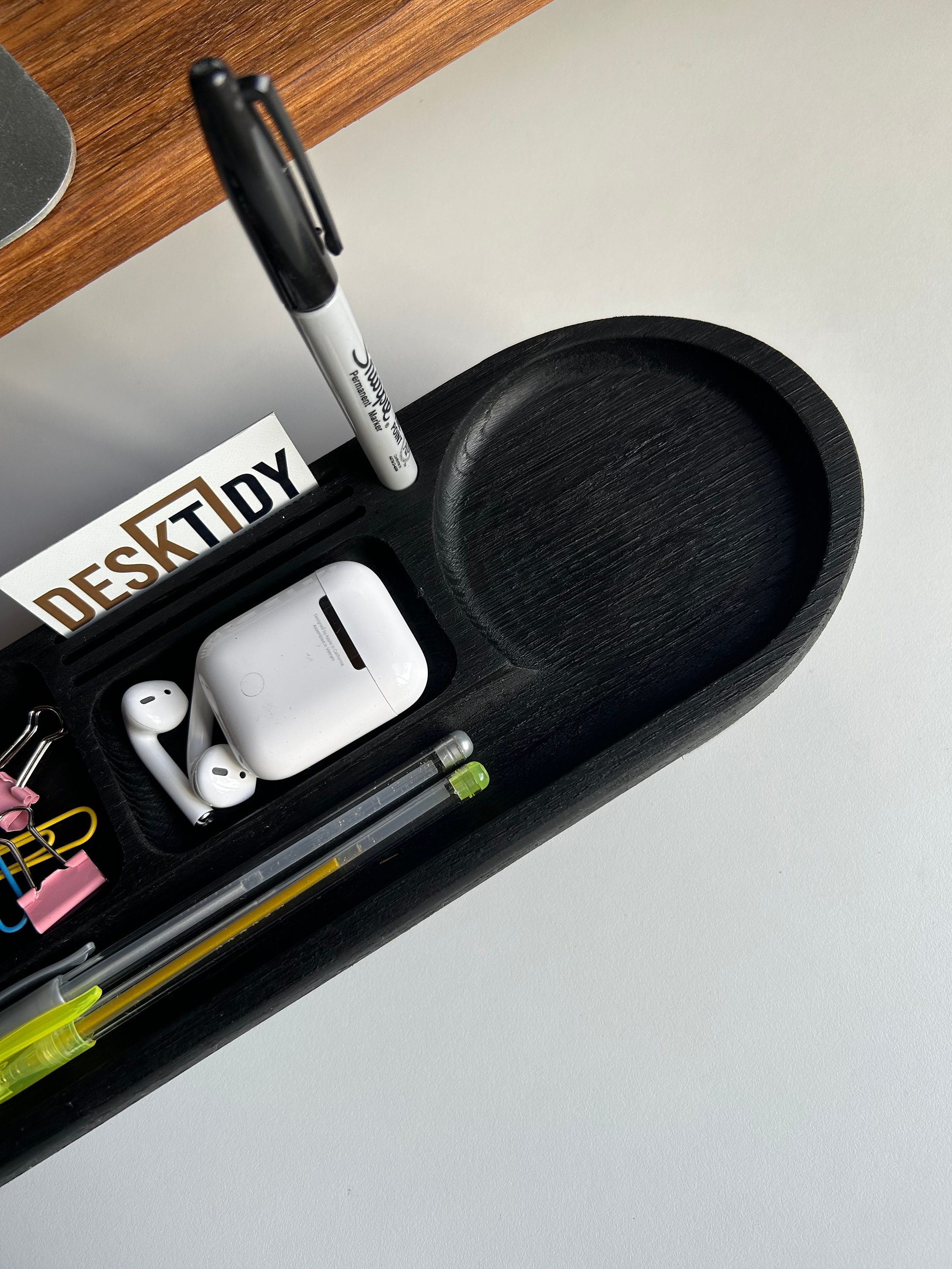 Ebonised Solid Oak Wood Desk Organizer, Office Desk Accessories ...