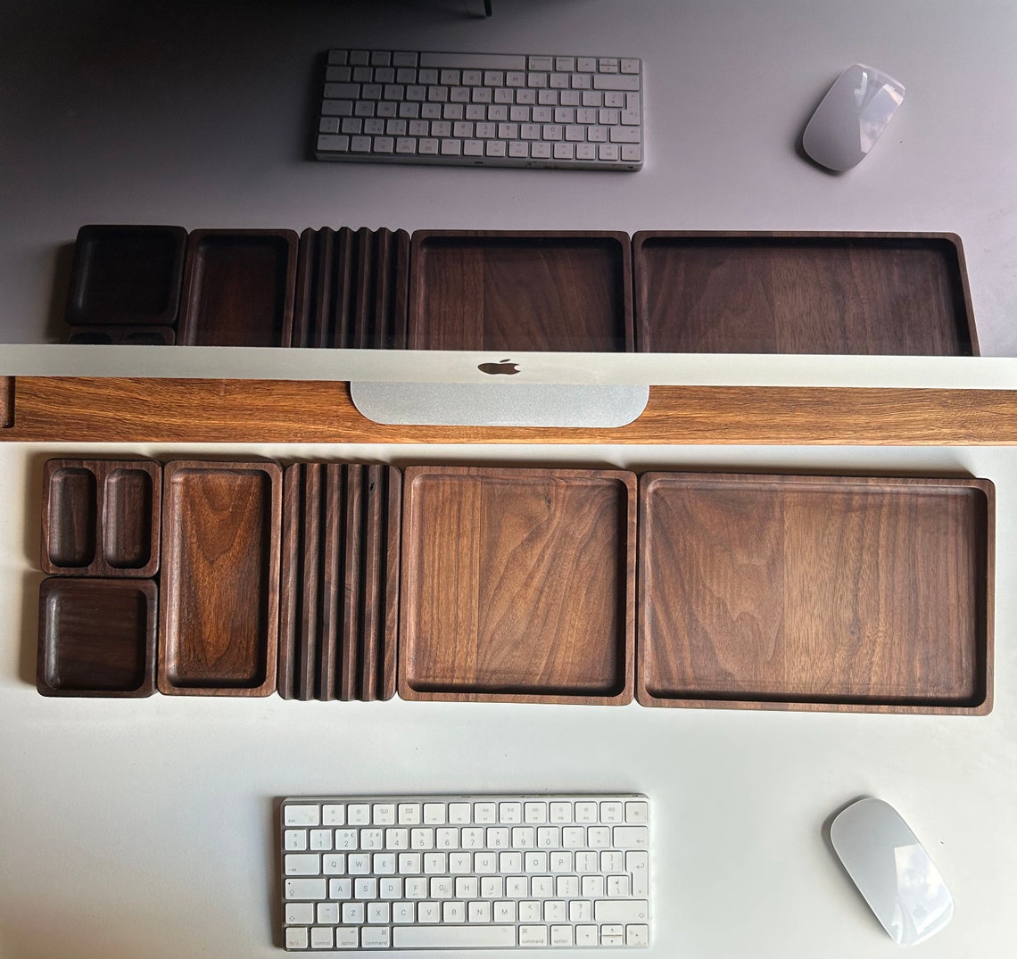 Black Walnut Wood Desk Organizer 6 Piece Set, Office Desk Accessories ...