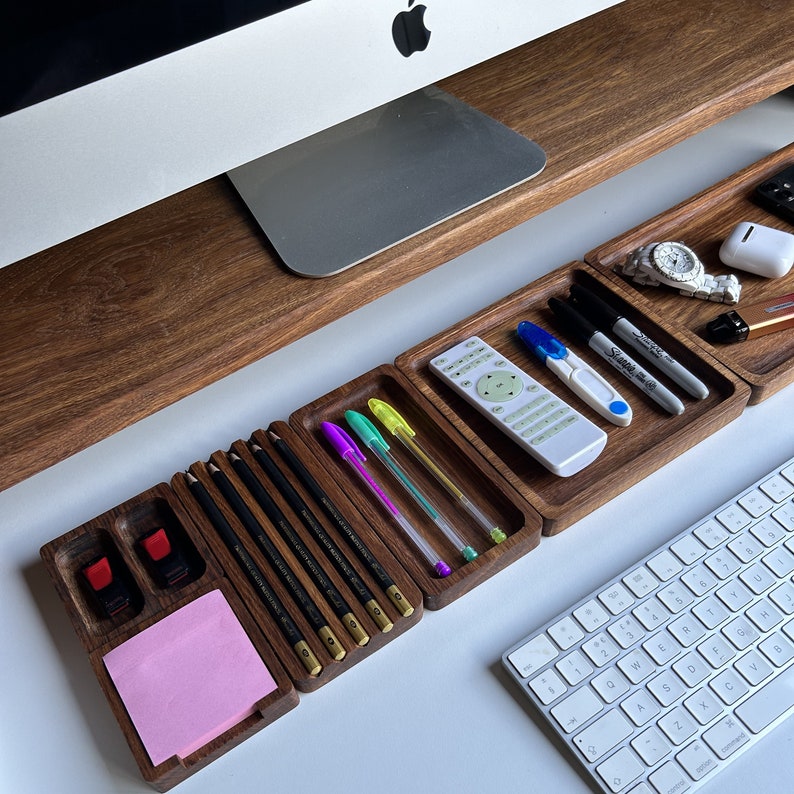 French Oak Wood Desk Organizer 6 Piece Set, Office Desk Accessories ...