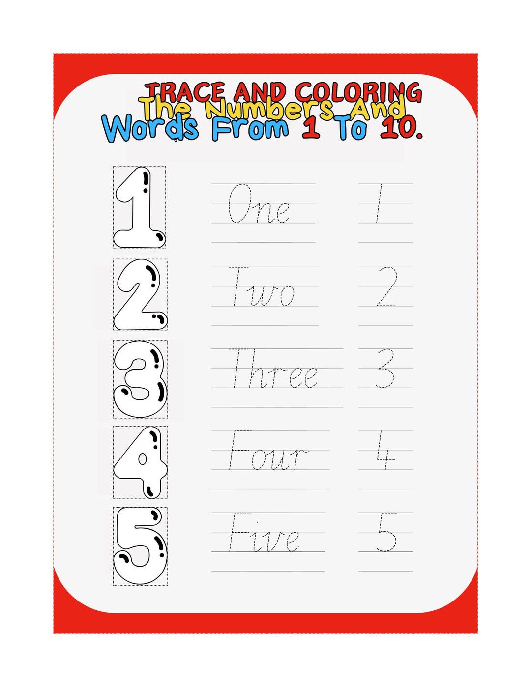 Trace and Coloring Numbers and Words From 1 to 10 - Etsy