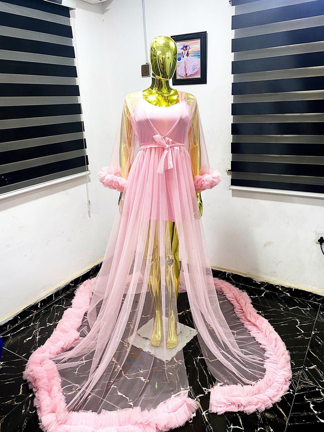 Wedding Robe, Bridal Shower Dress, Tulle Robe With Ruffles, Maternity ...