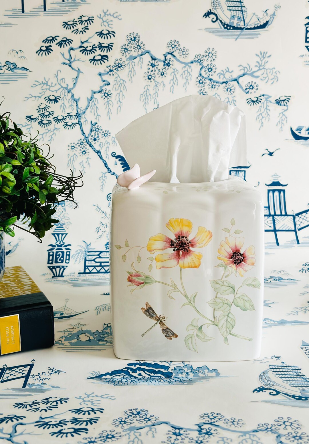 Lenox Butterfly Meadow Tissue Box Cover Floral Porcelain by Louise Le ...