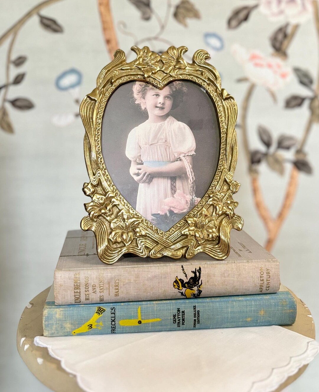 Vintage Solid Brass Heart-shaped Floral Picture Frame, Art Nouveau ...