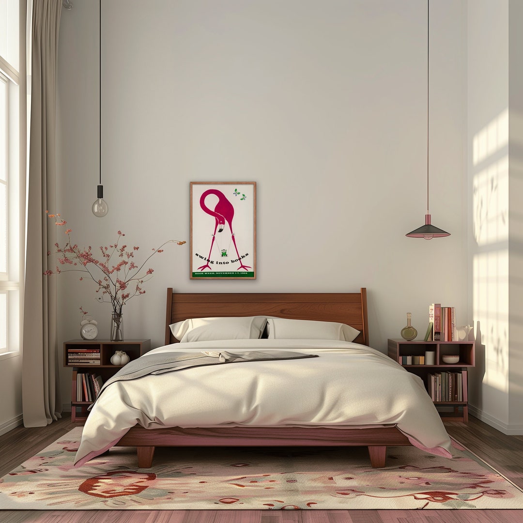 Mid-century Modern Flamingo Poster: Vibrant and Bookish Retro Charm ...