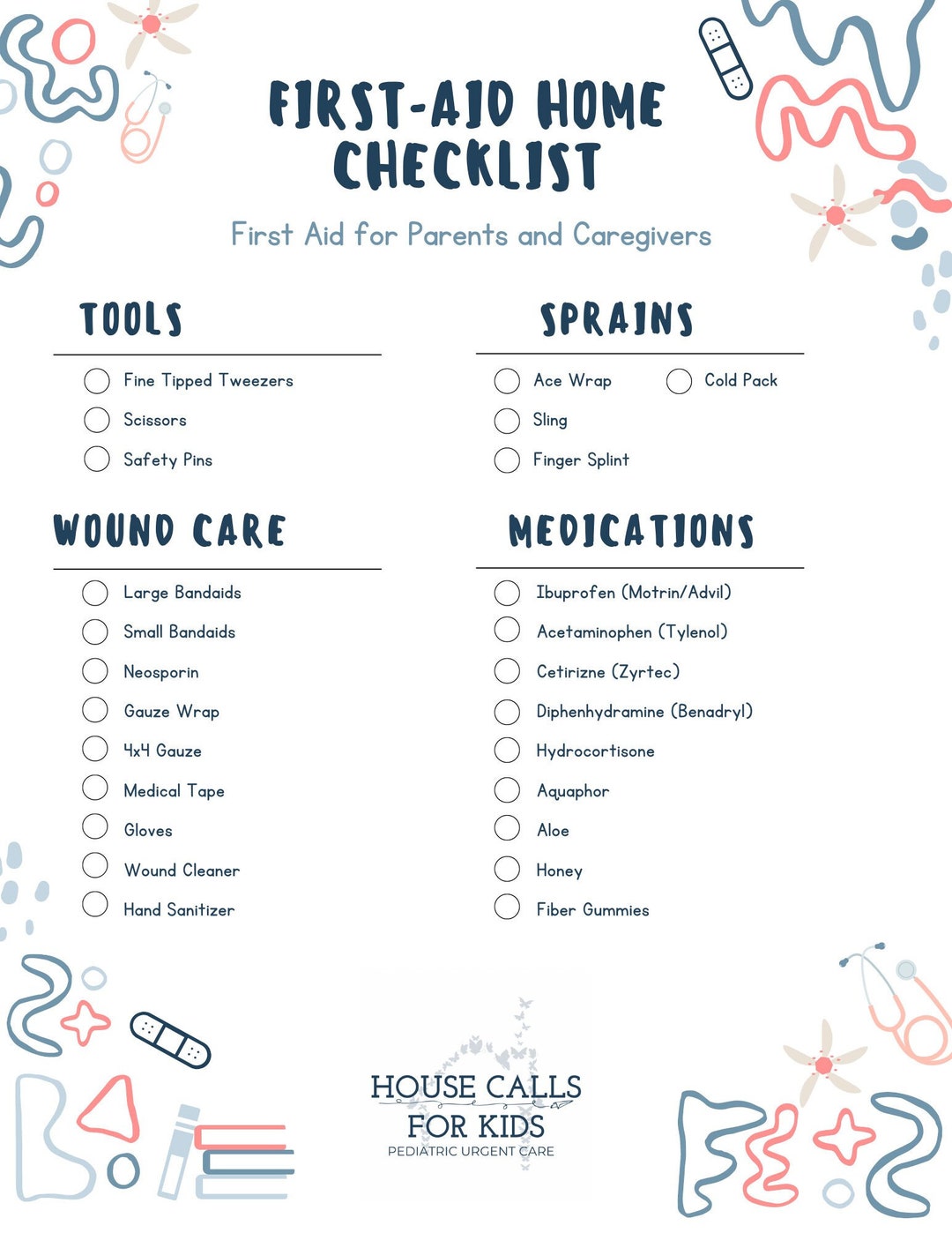 First Aid Checklist - Etsy