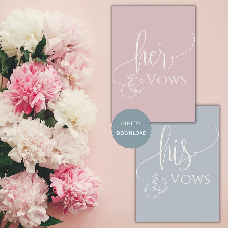 His Her Wedding Vows Cards, Minimal His Her Printable Vow Book Set ...
