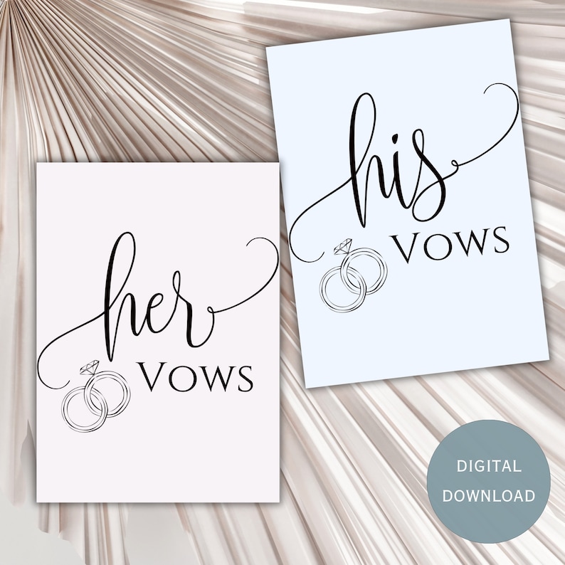 His Her Wedding Vows Cards, Minimal His Her Printable Vow Book Set ...