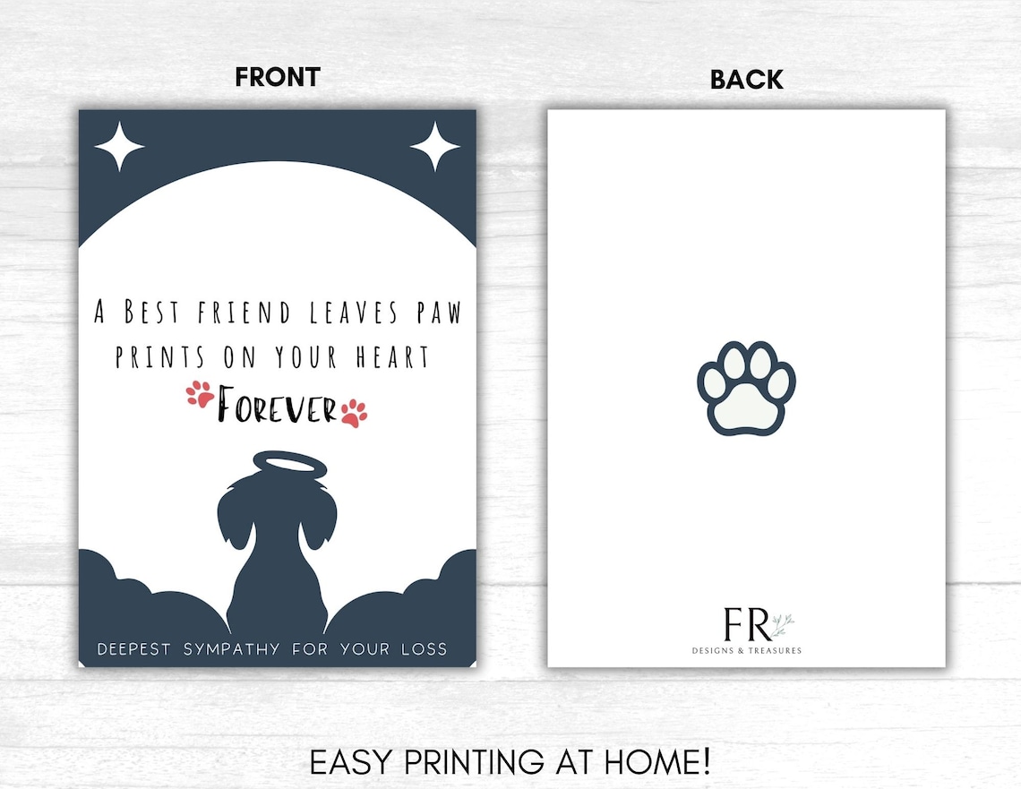 Printable Pet Loss Card, Dog Sympathy Card, Puppy Condolence Card, Pet ...