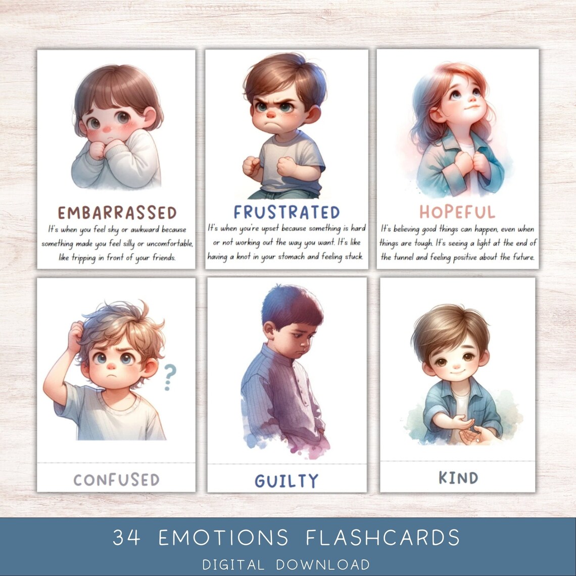 Emotions Flashcards, 34 Feelings Flash Cards for Kids, Montessori ...