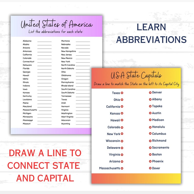 States and Capitals Activity Set: US Geography Homeschool (PDF) - Etsy