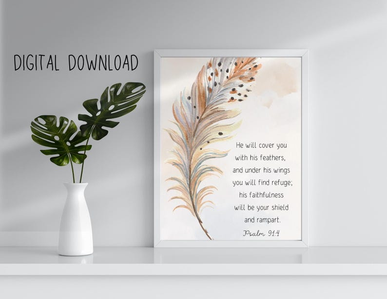 Psalm 91:4 Christian Wall Art, He Will Cover You With His Feathers ...