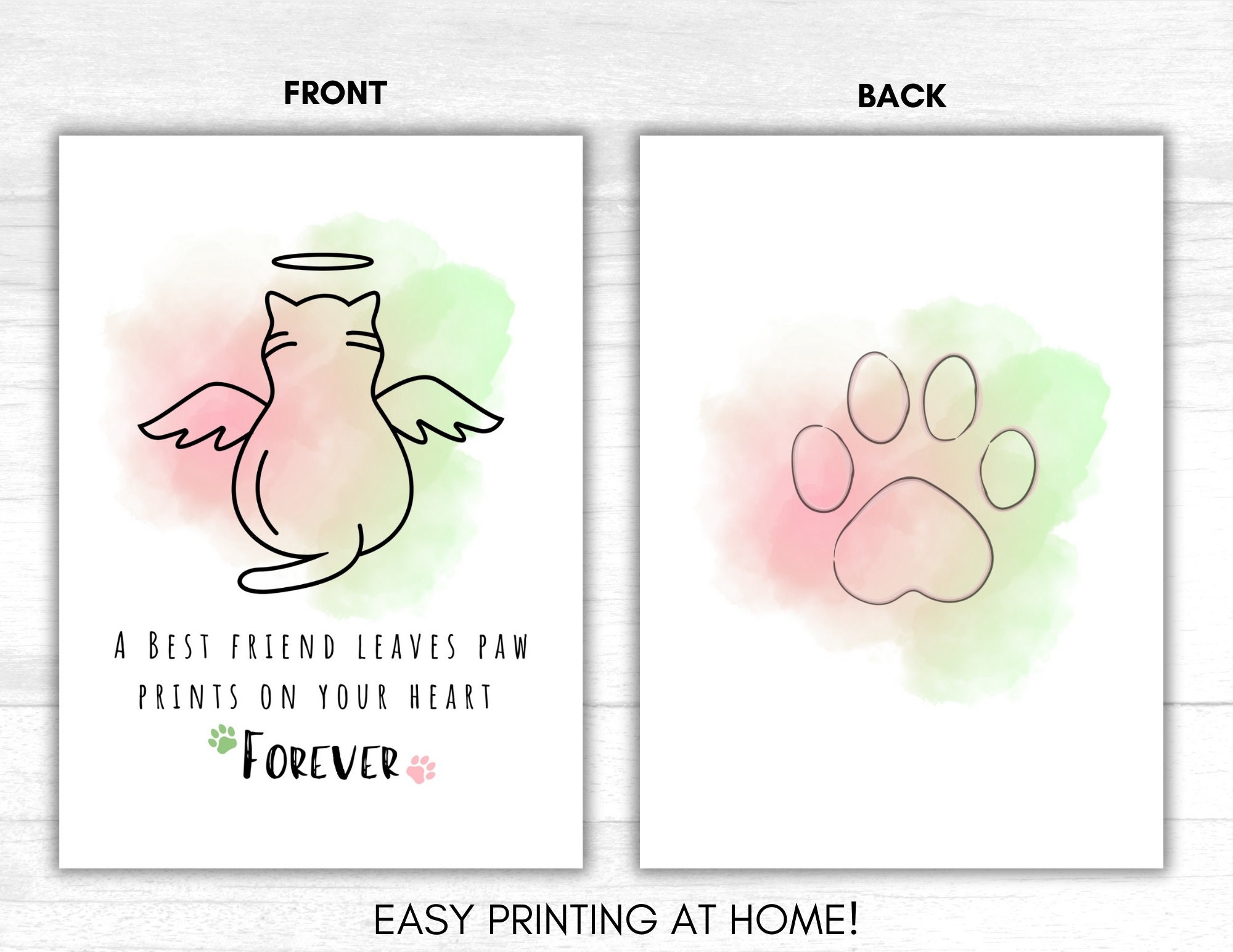 Printable Pet Loss Card, Cat Sympathy Card, Kitty Condolence Card, Pet ...