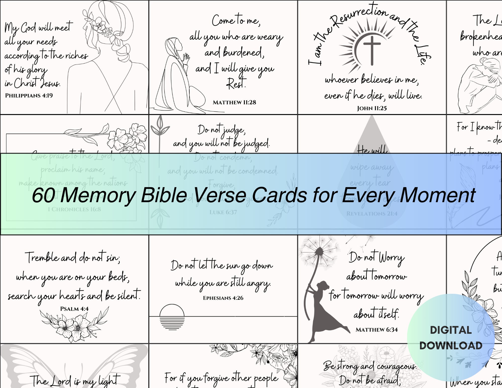 60 Memory Bible Verse Cards Encouraging Verses Scripture Cards Bible ...