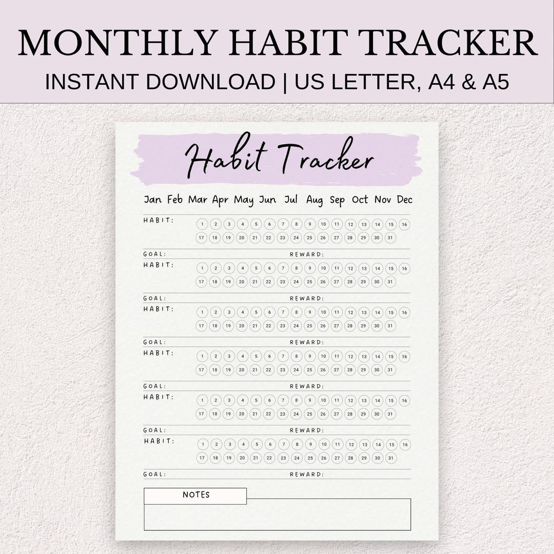 Monthly Habit Tracker Printable, Motivation Planner, 30 Day Challenge ...