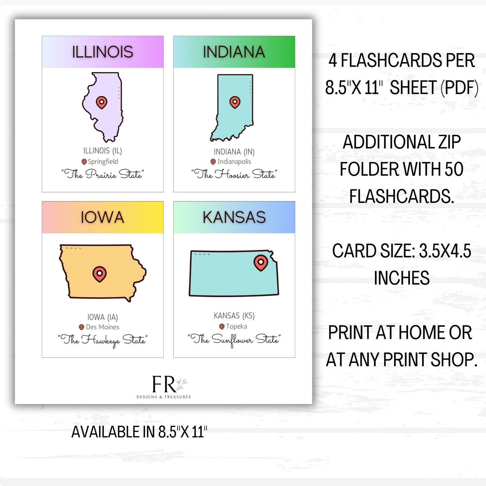 US States and Capitals Flashcards, United States Homeschool Activity ...