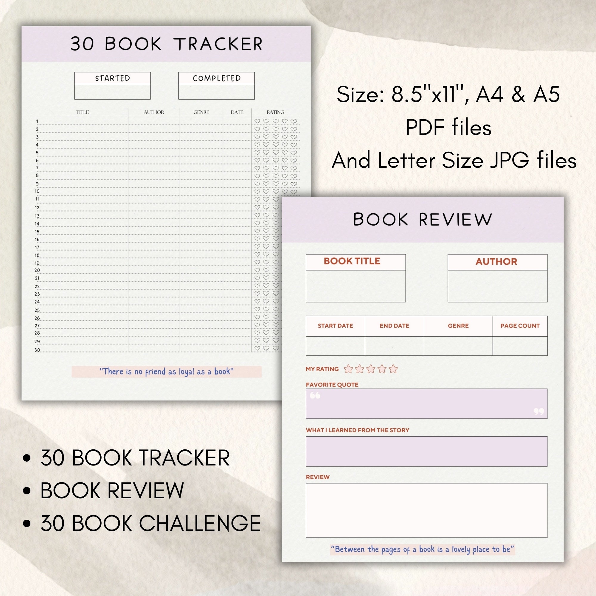 30 Book Reading Tracker Printable Challenge, Digital Reading Journal ...