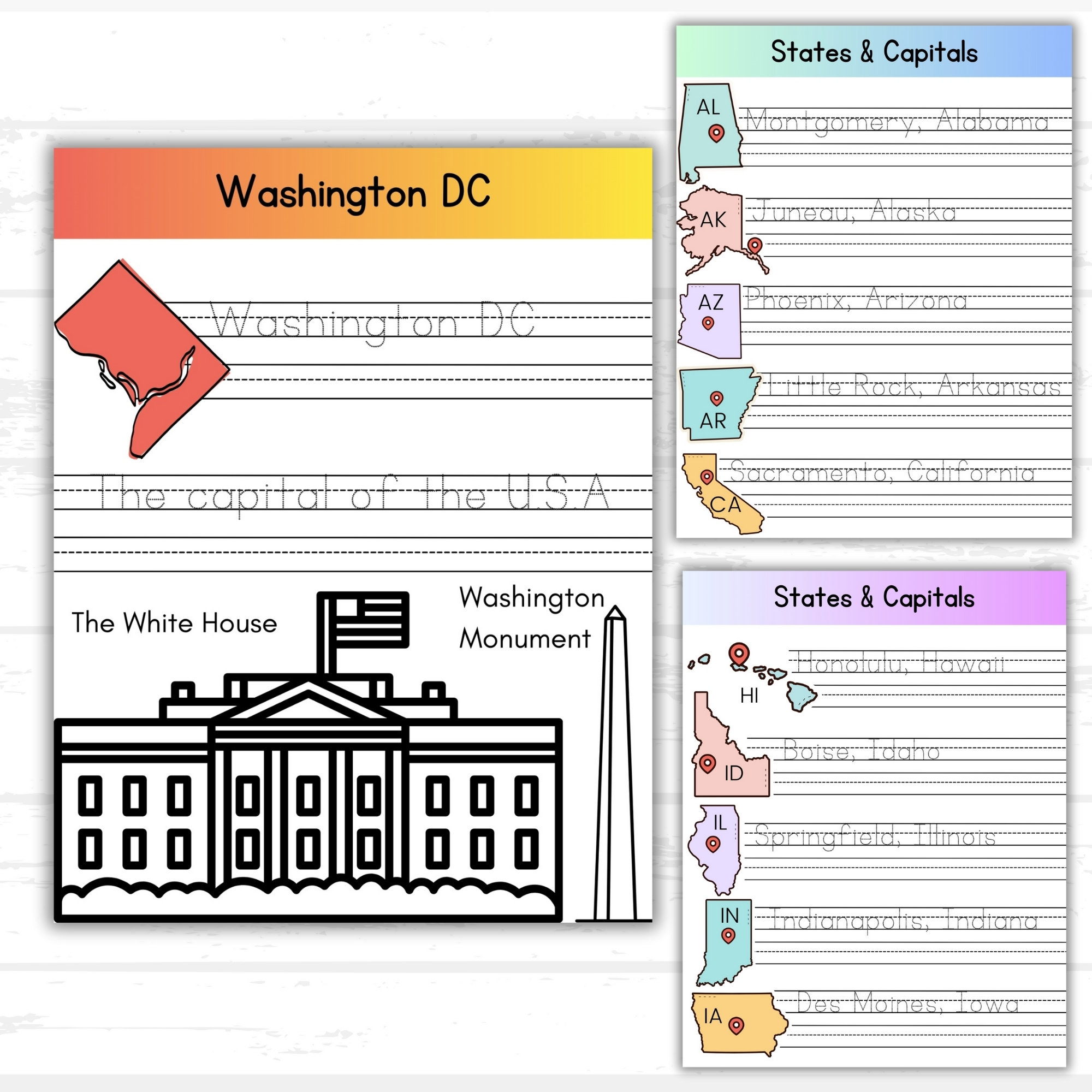 States and Capitals Activity Set: US Geography Homeschool (PDF) - Etsy