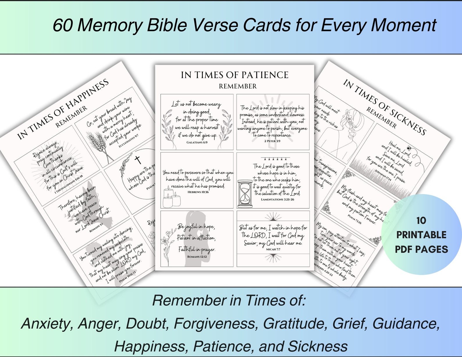60 Bible Verse Cards: Scripture Encouragement, Daily Devotions (PDF) - Etsy