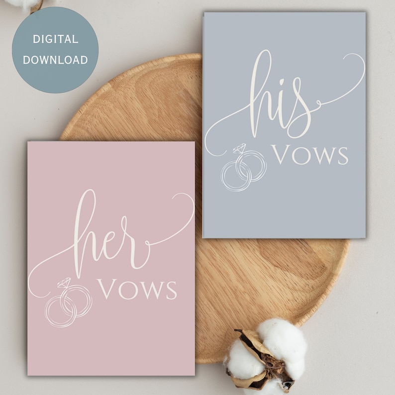 His Her Wedding Vows Cards, Minimal His Her Printable Vow Book Set ...