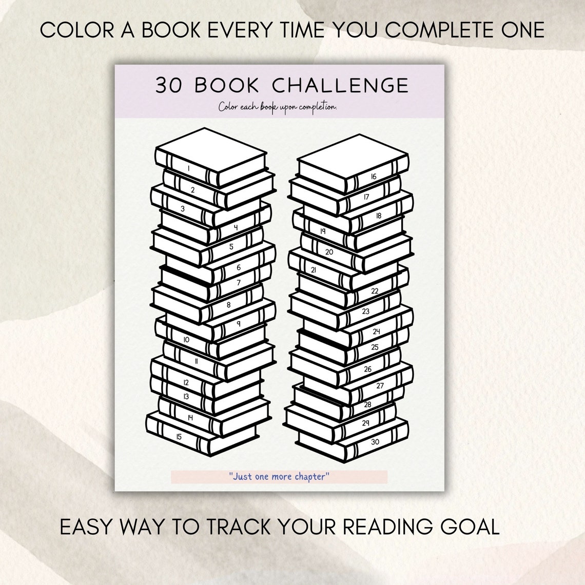 30 Book Reading Challenge Tracker: Digital Reading Journal (letter, A4 ...