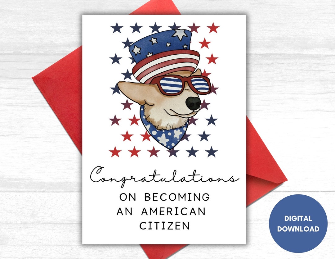 Funny American Citizenship Card: Patriotic Dog Congrats (digital ...
