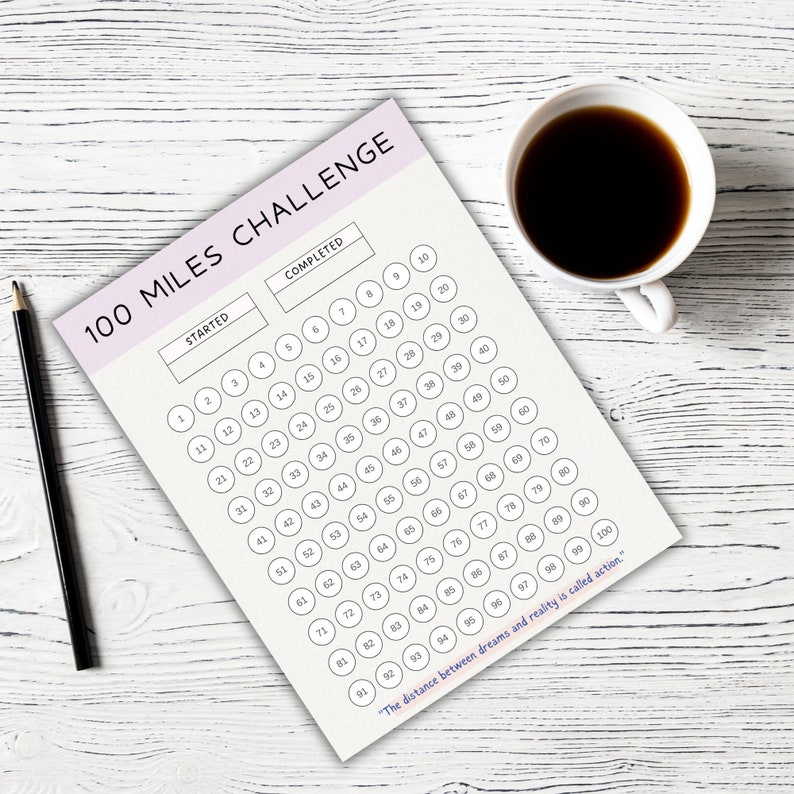 100 Miles Challenge Tracker, 100 Mile Running Track, Healthy Habits ...
