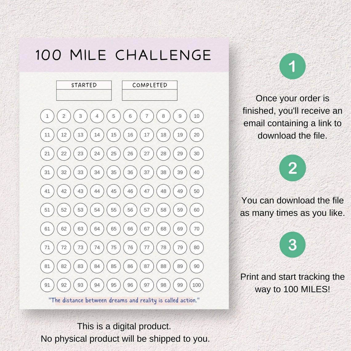 100 Miles Challenge Tracker, 100 Mile Running Track, Healthy Habits ...