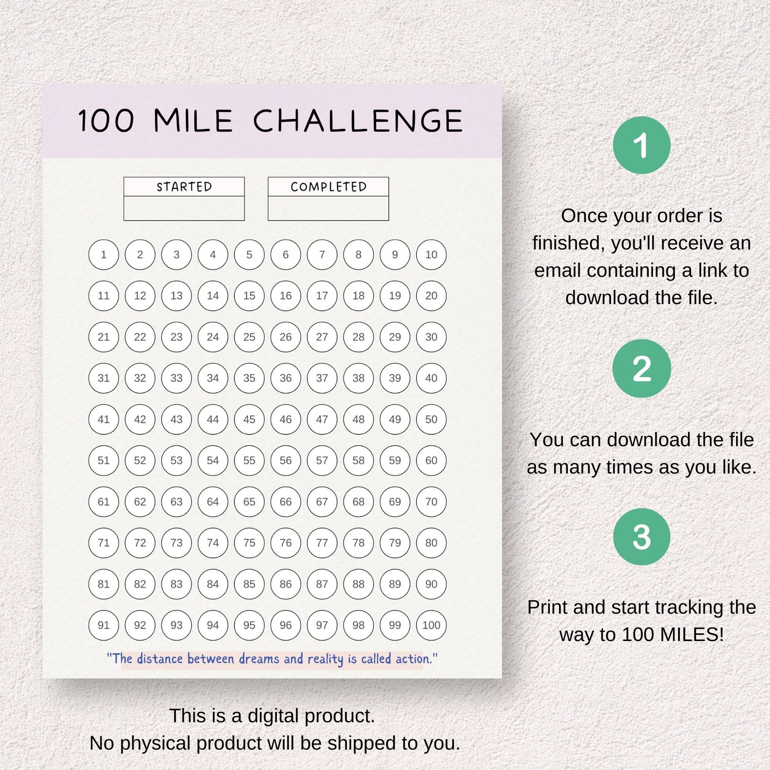 100 Miles Challenge Tracker, 100 Mile Running Track, Healthy Habits ...