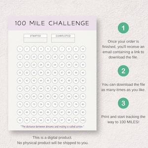 100 Miles Challenge Tracker, 100 Mile Running Track, Healthy Habits ...