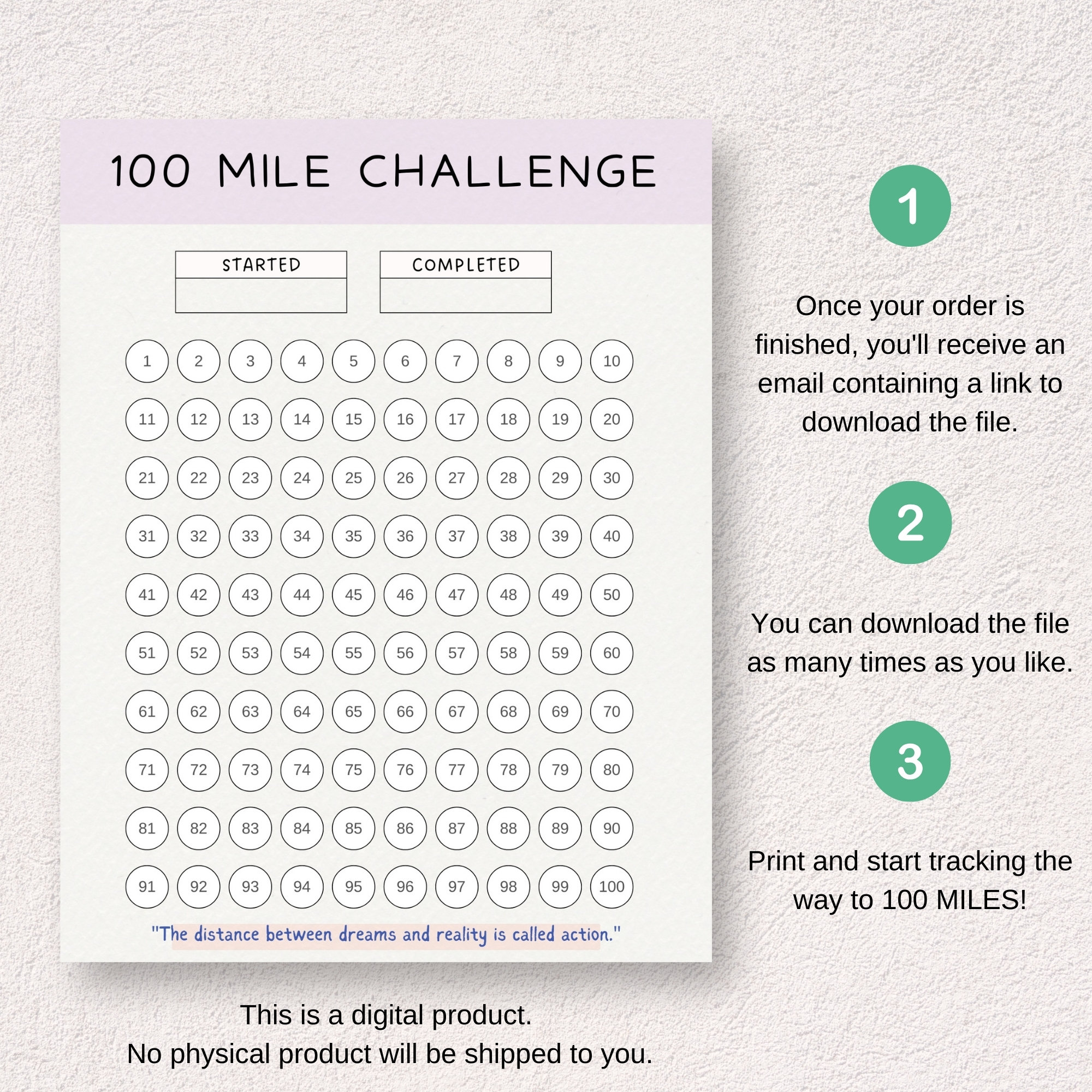 100 Miles Challenge Tracker, 100 Mile Running Track, Healthy Habits ...