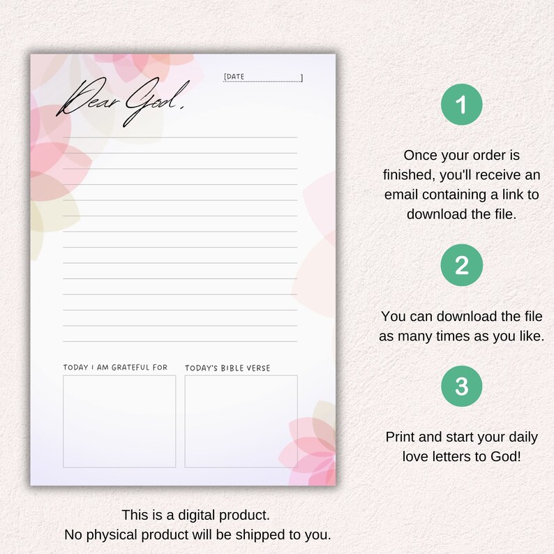 Dear God Daily Prayer Journal: Christian Bible Study (digital Download ...