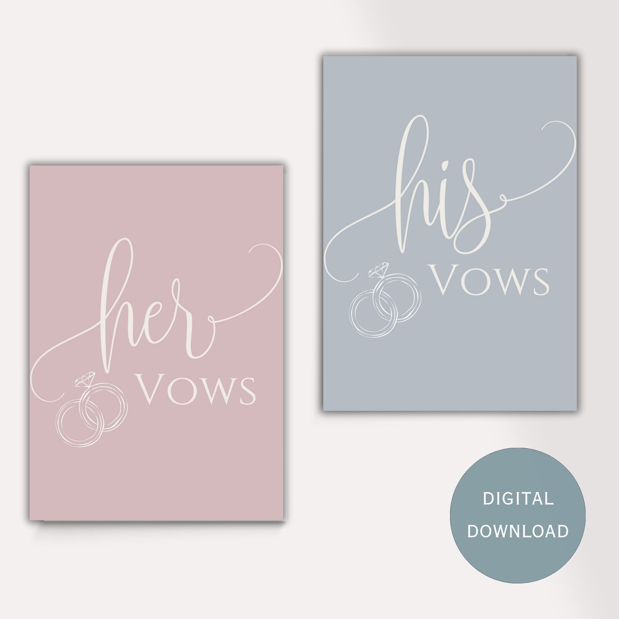 His Her Wedding Vows Cards, Minimal His Her Printable Vow Book Set ...