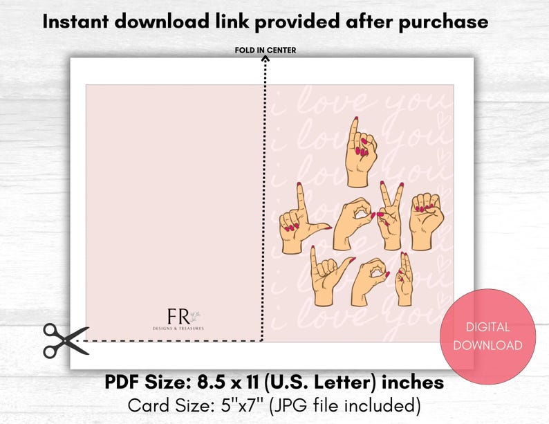 I Love You ASL Greeting Card, Printable American Sign Language Ily Card ...