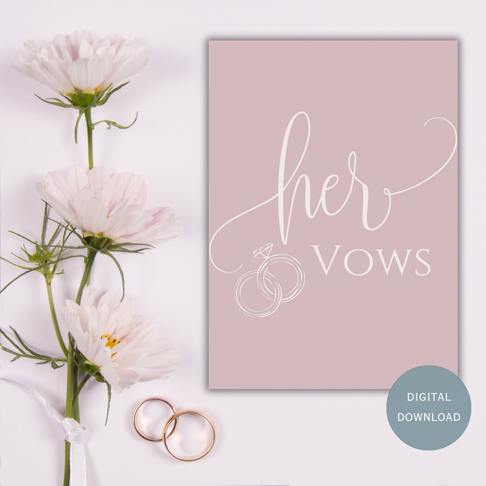 His Her Wedding Vows Cards, Minimal His Her Printable Vow Book Set ...