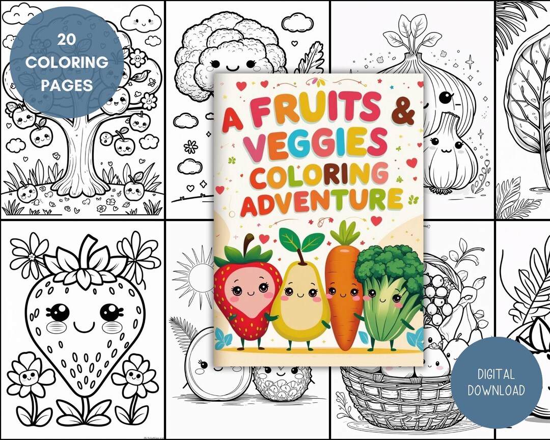Fruits & Vegetables Coloring Book: 20 Funny Printable Pages (PDF ...