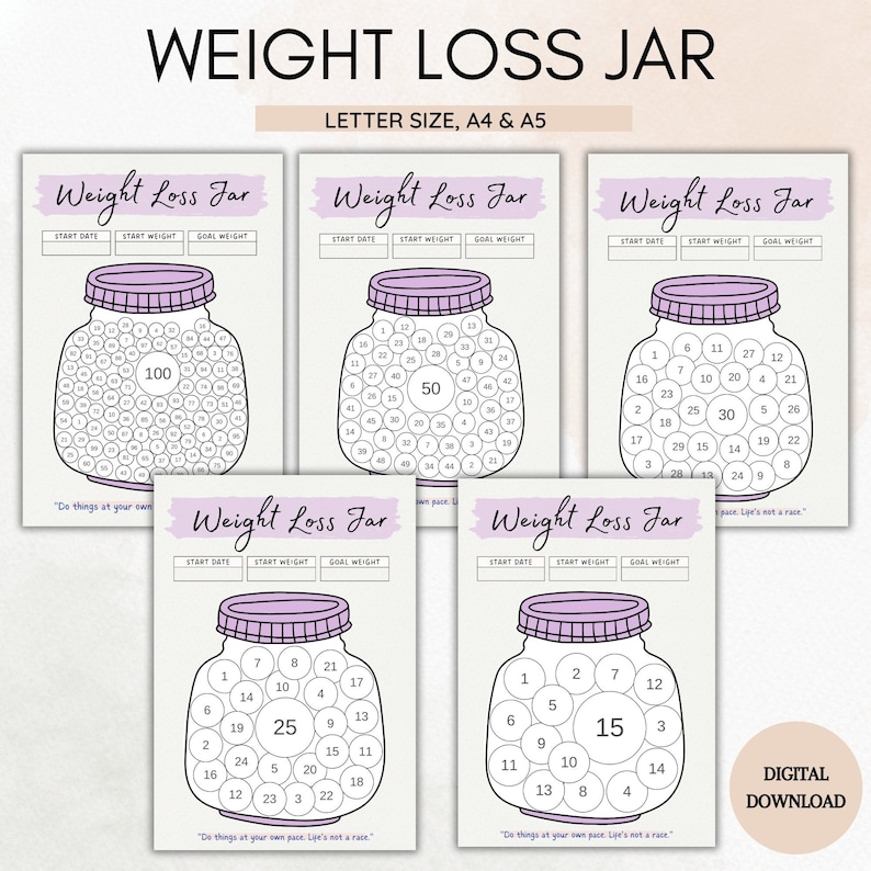 Weight Loss Tracker Jar Bundle: 100lbs Diet Journal (digital Download ...