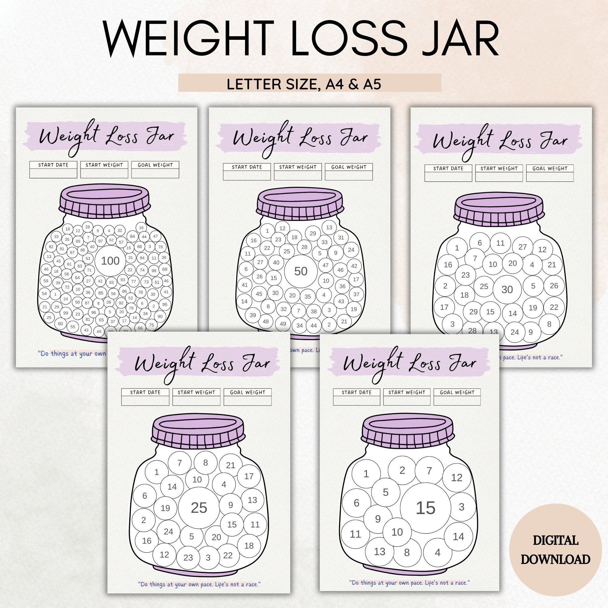 Weight Loss Tracker Jar Bundle: 100lbs Diet Journal (digital Download ...