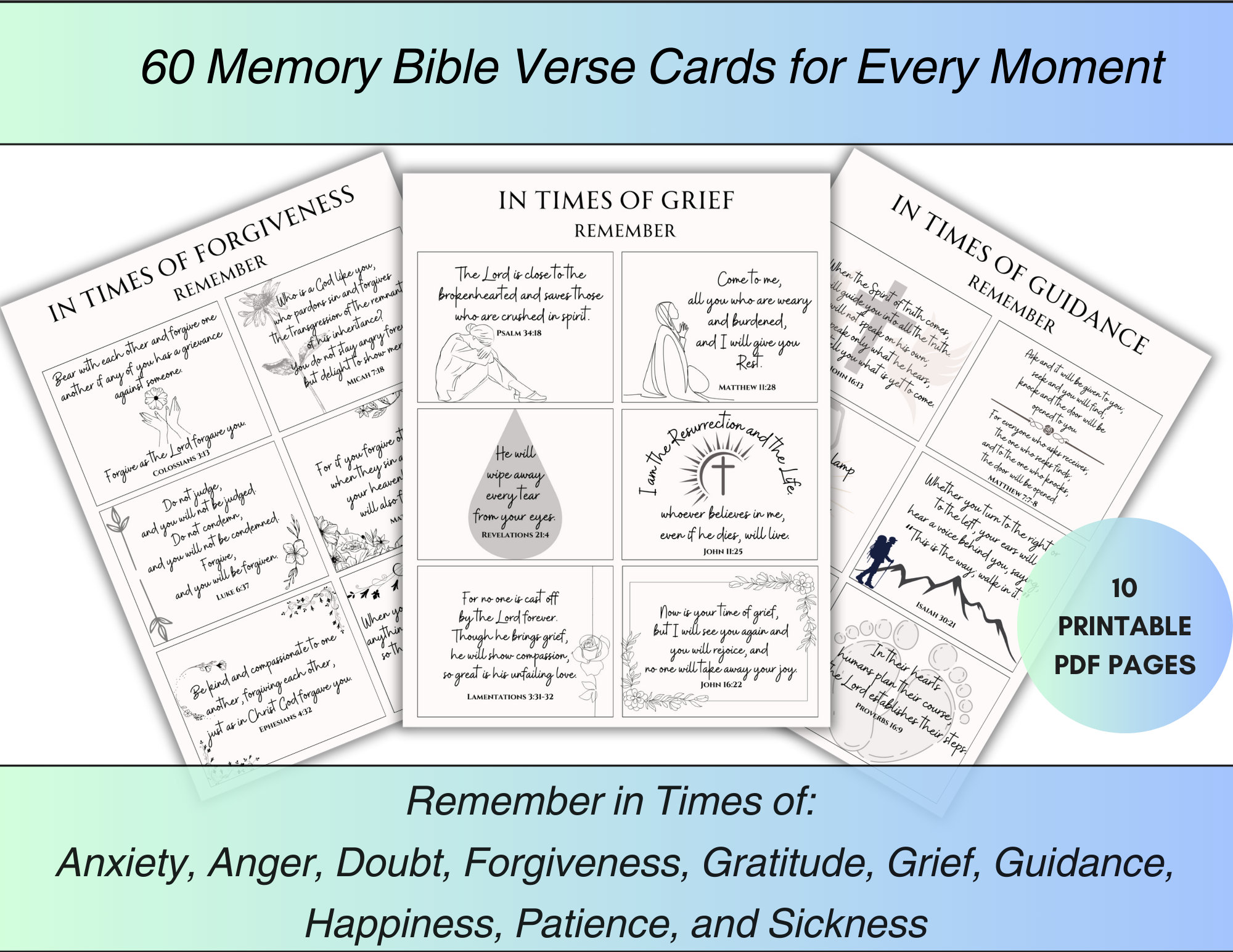 60 Memory Bible Verse Cards Encouraging Verses Scripture Cards Bible ...