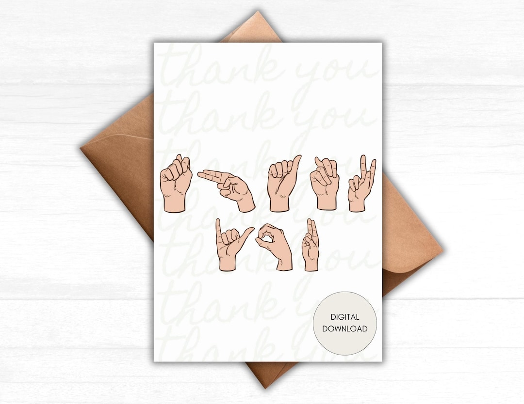 ASL Thank You Card, Printable American Sign Language Greeting (digital ...