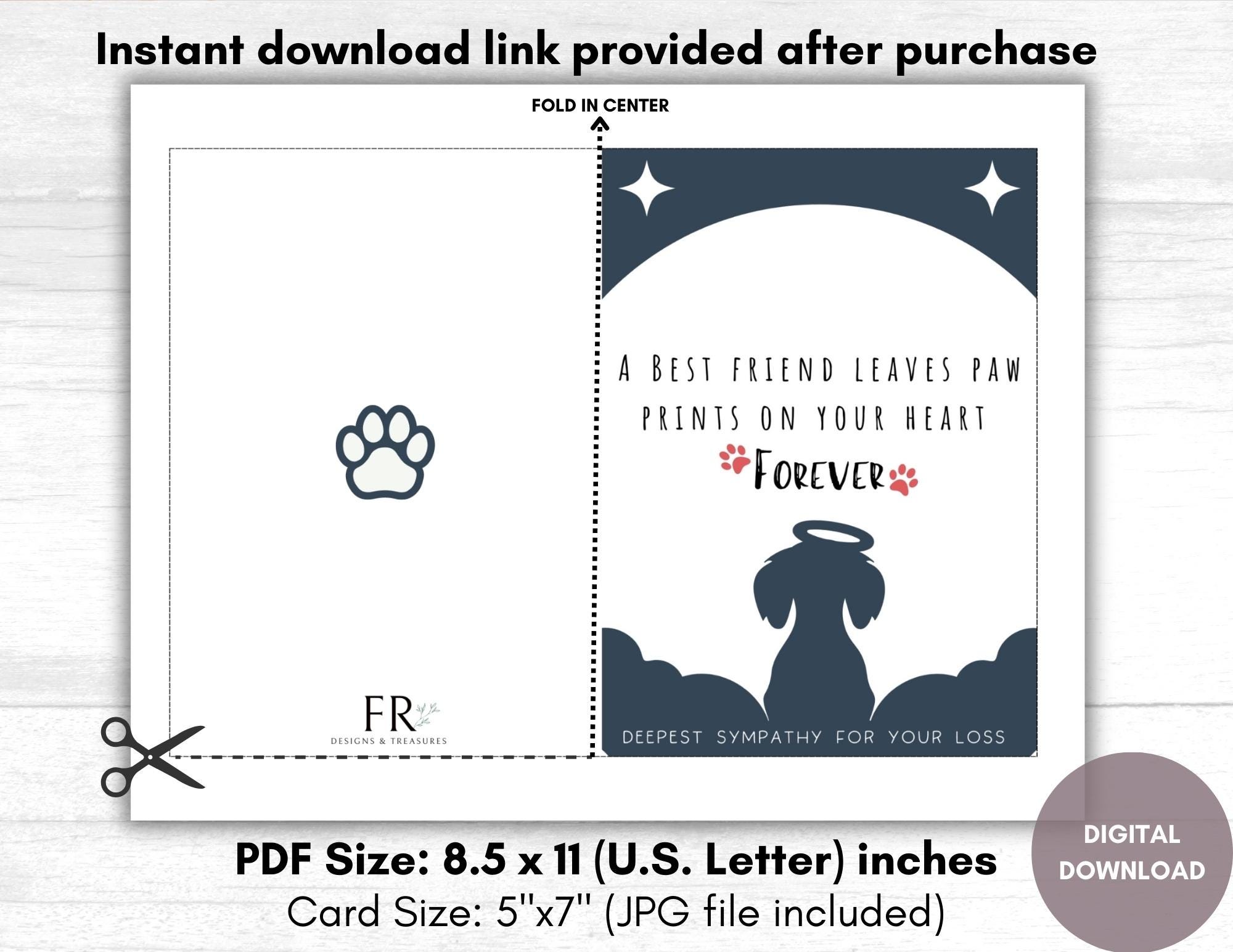 Printable Pet Loss Card, Dog Sympathy Card, Puppy Condolence Card, Pet ...